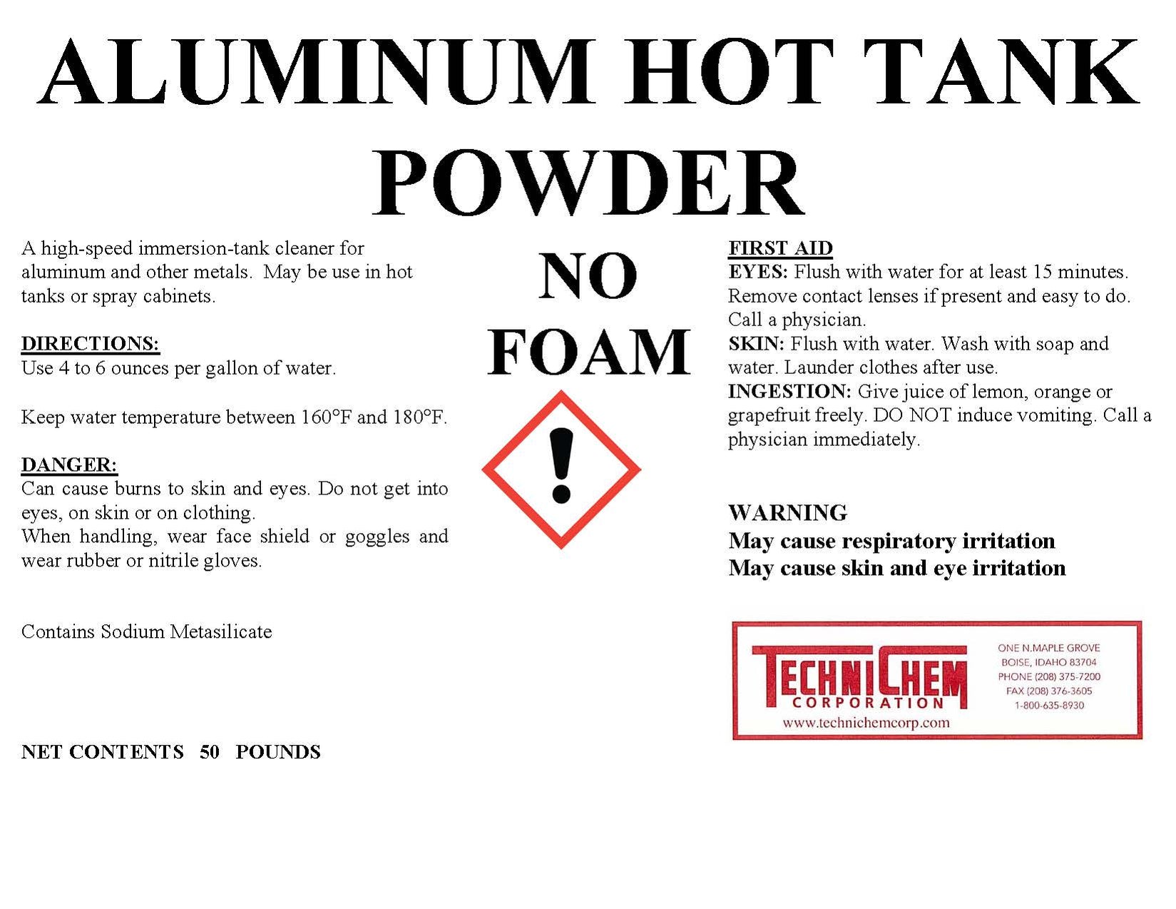 HOT TANK POWDER For Aluminum — TECHNICHEM