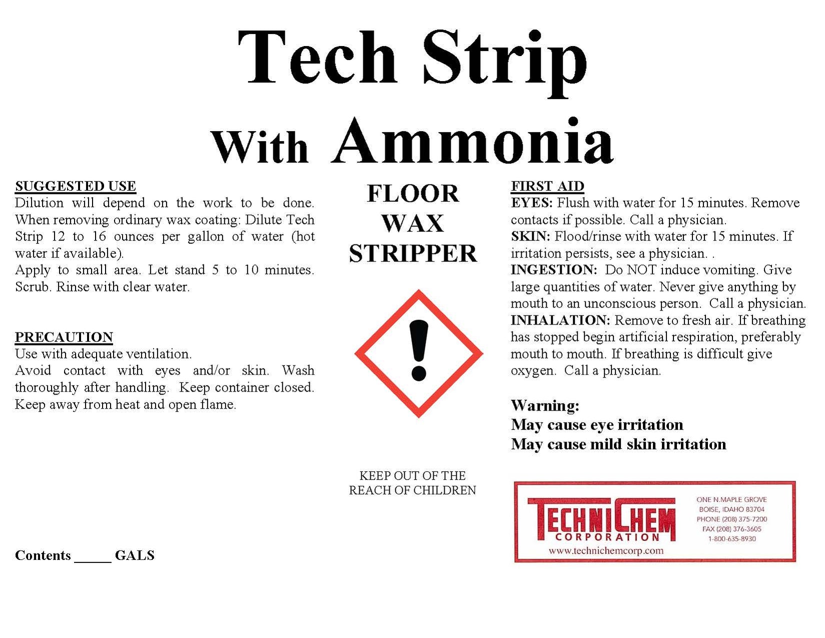 TECH STRIP, Floor Wax Stripper — TECHNICHEM