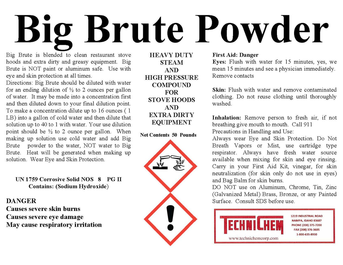 BIG BRUTE POWDER, Hood Cleaner — TECHNICHEM