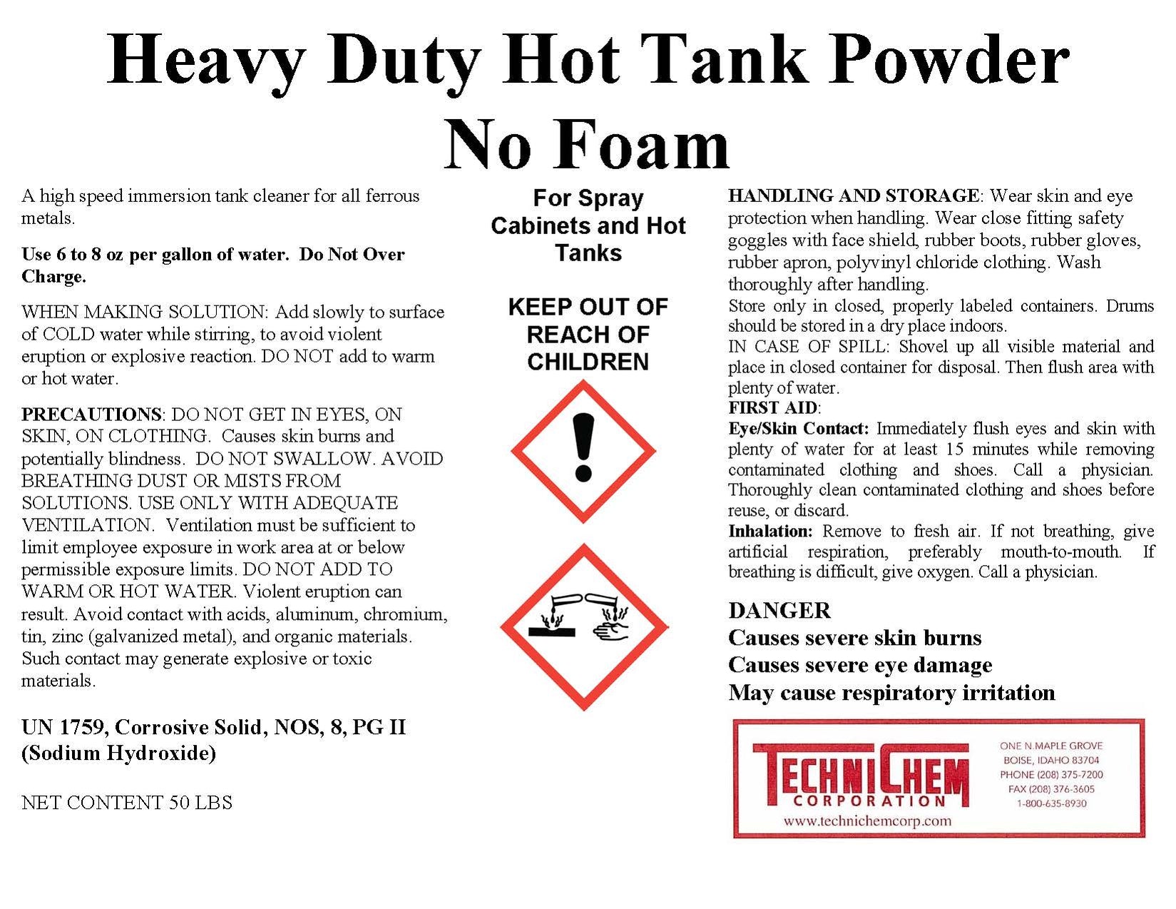 HD HOT TANK POWDER, Hot Tank and Spray Cabinet Detergent — TECHNICHEM