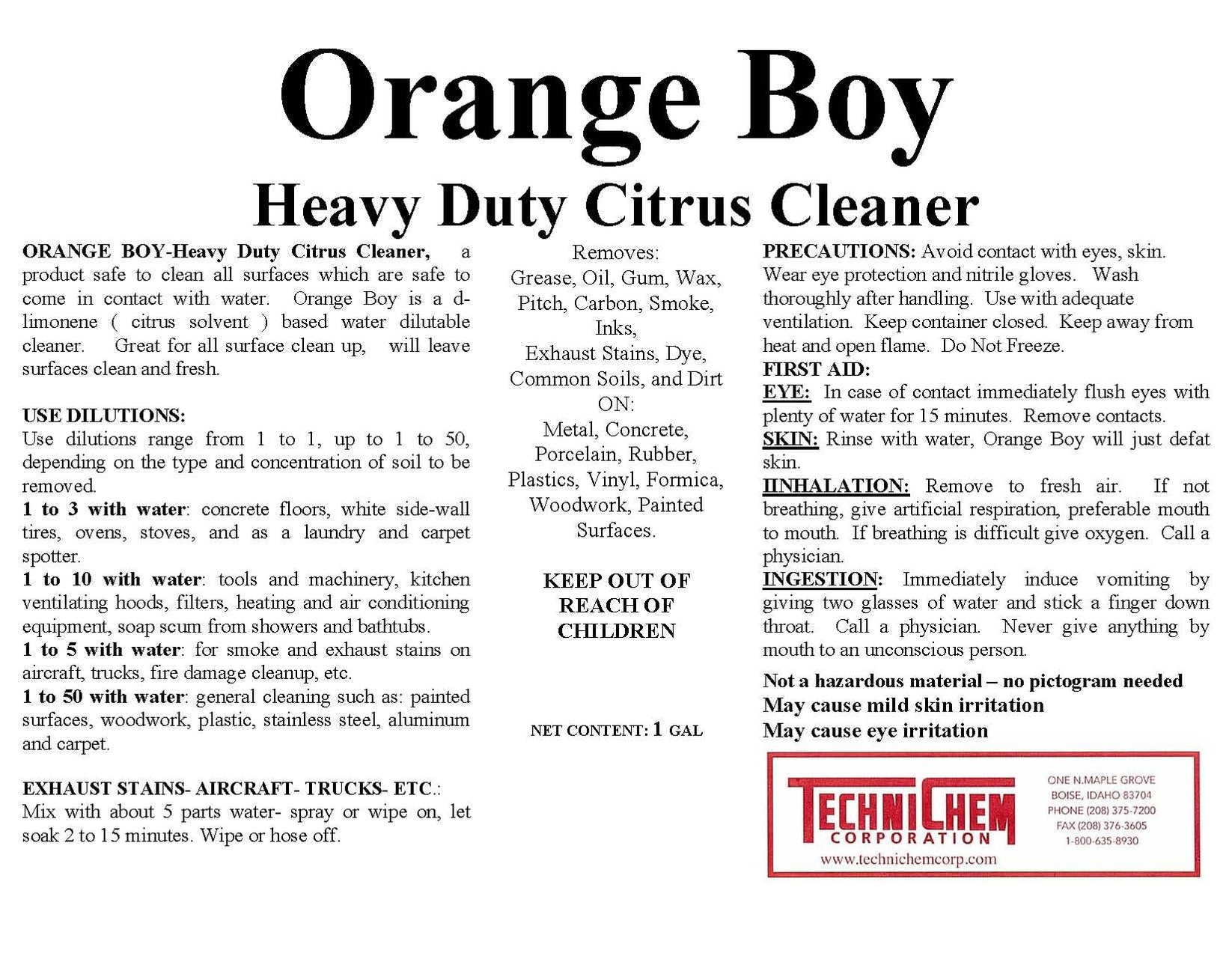 ORANGE BOY, Water-Based Citrus Detergent — TECHNICHEM