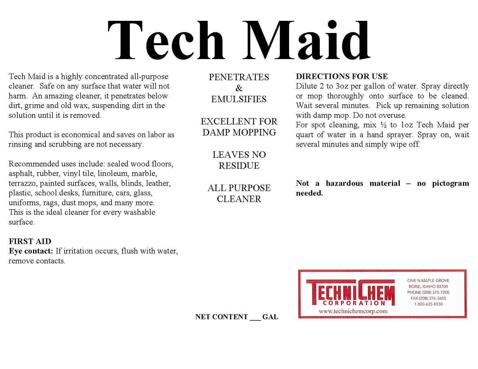 TECH MAID, Floor Cleaner — TECHNICHEM